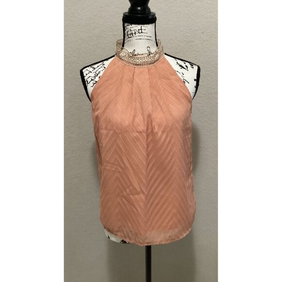 SHEIN | Tops | Shein Elegant Peach Sleeveless Blousechevron Pattern ...